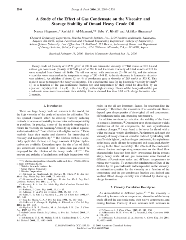 (PDF) A Study of the Effect of Gas Condensate on the Viscosity and ...