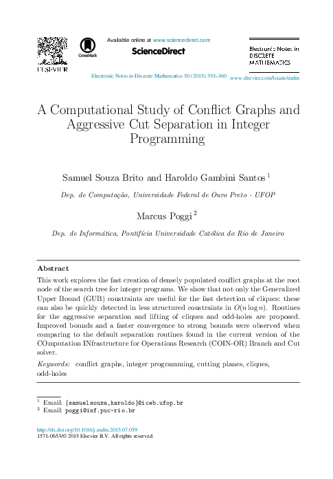 (PDF) A Computational Study of Conflict Graphs and Aggressive Cut Separation in Integer Programming
