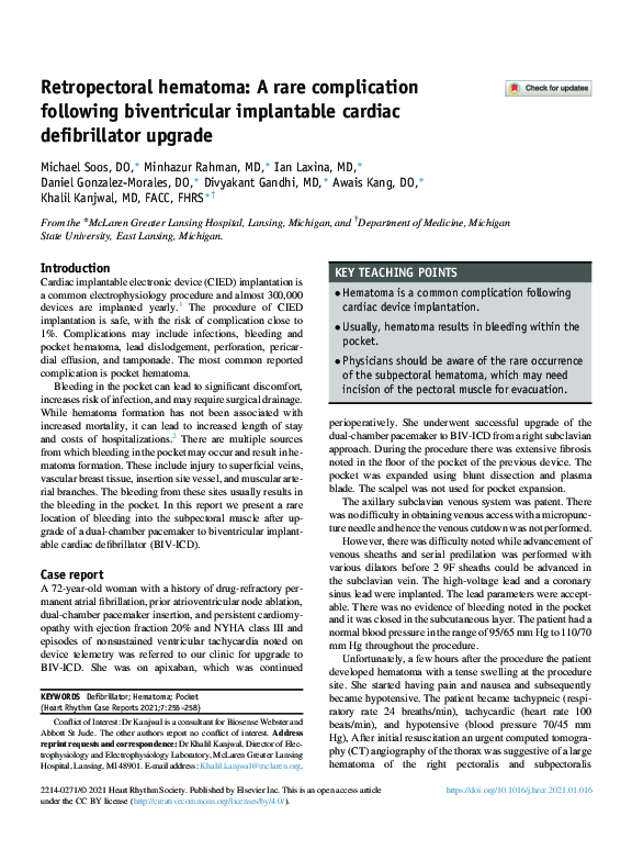 (PDF) Retropectoral hematoma: A rare complication following ...