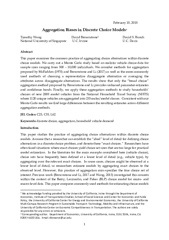 (PDF) Aggregation Biases in Discrete Choice Models1