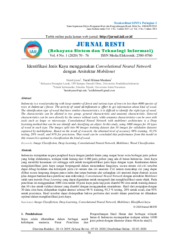 (PDF) Identification of Types of Wood using Convolutional Neural Network with Mobilenet ...
