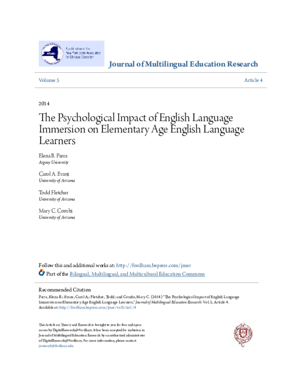 (PDF) The Psychological Impact of English Language Immersion on ...