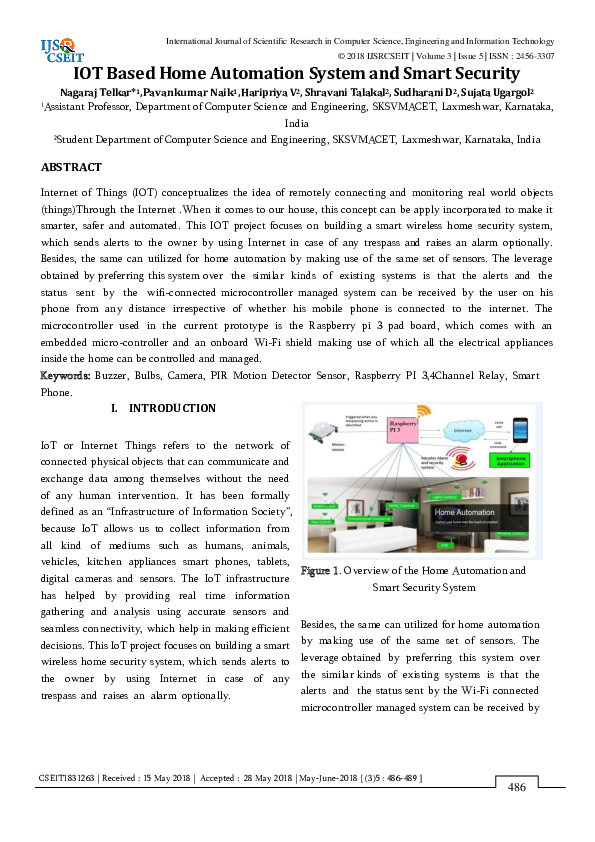 (PDF) IOT Based Home Automation System and Smart Security | Nagaraj Telkar - Academia.edu