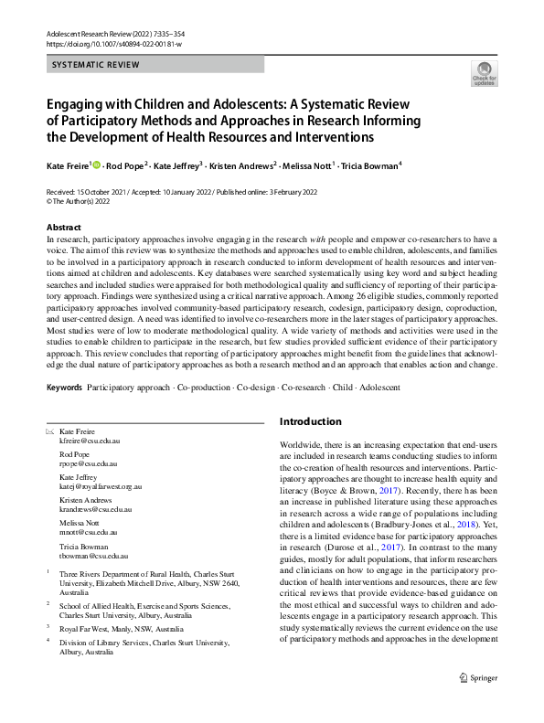 (PDF) Engaging with Children and Adolescents: A Systematic Review of ...