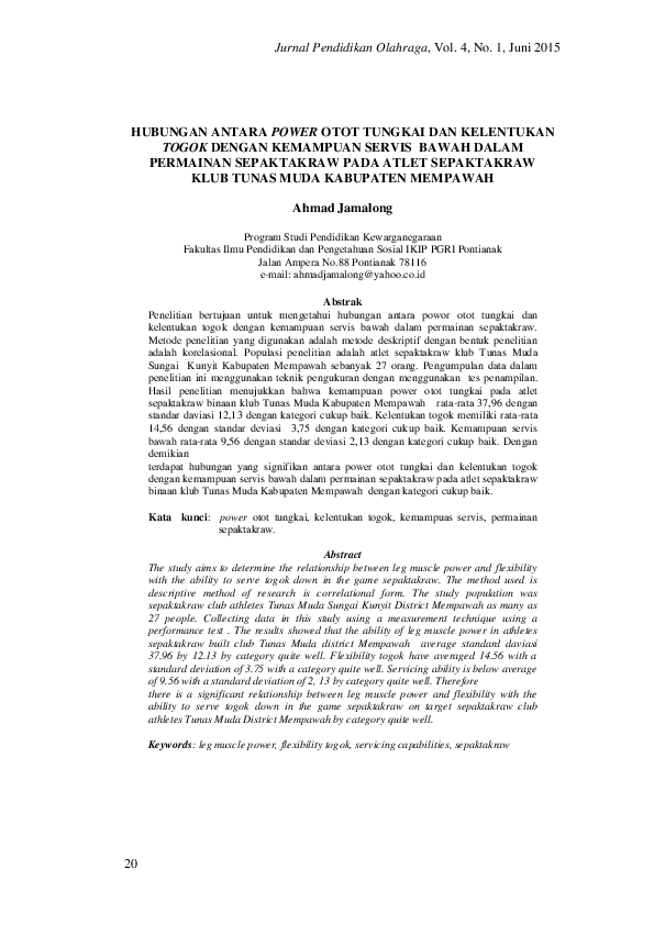 (PDF) Hubungan Antara Power Otot Tungkai Dan Kelentukan Togok Dengan ...