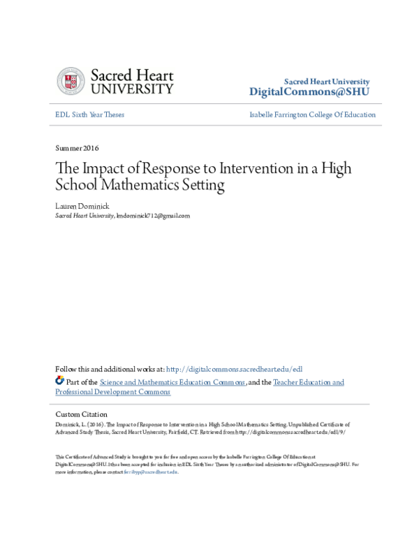 (PDF) The Impact of Response to Intervention in a High School ...