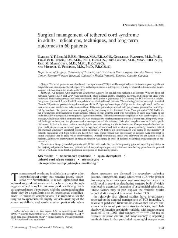 (PDF) Surgical management of tethered cord syndrome in adults ...