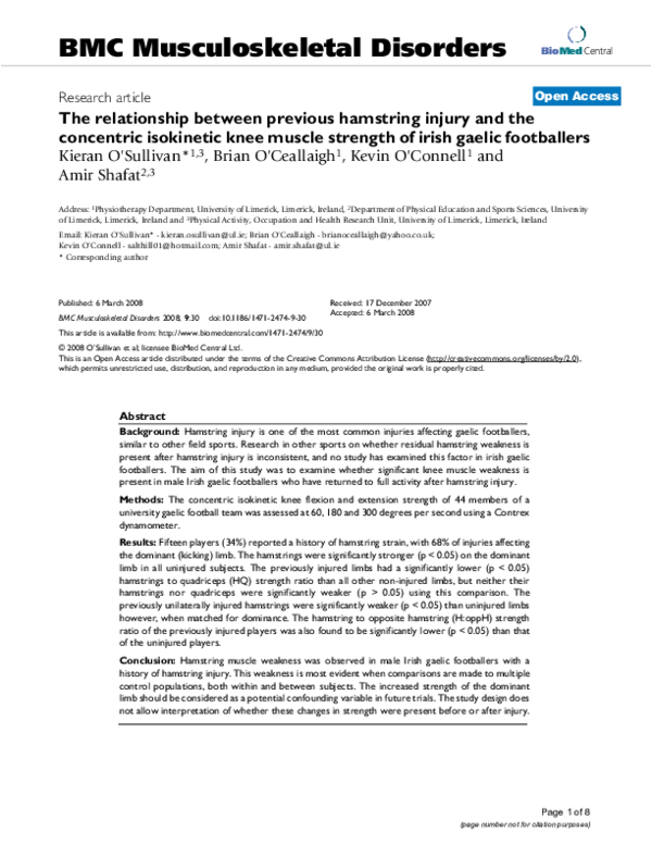 (PDF) The relationship between previous hamstring injury and the ...