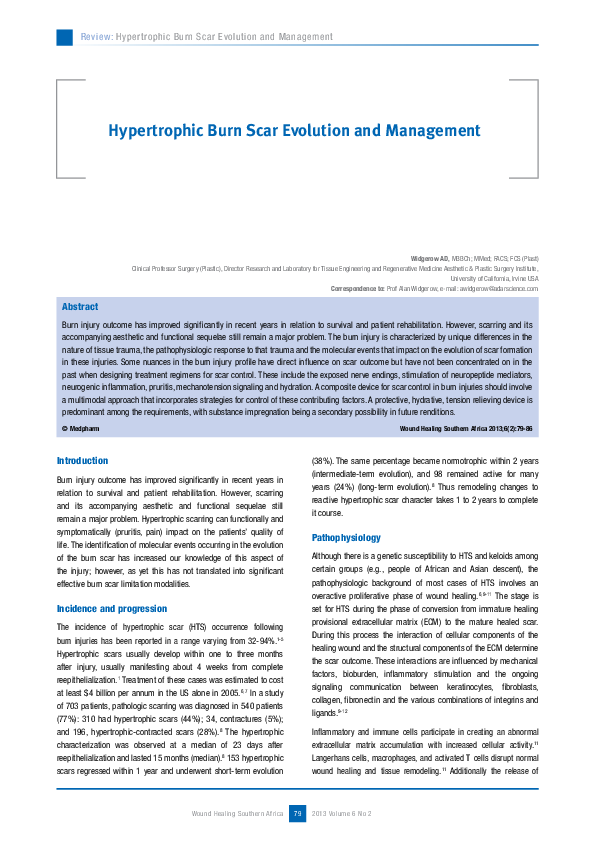 (PDF) Hypertrophic Burn Scar Evolution and Management | Alan Widgerow ...