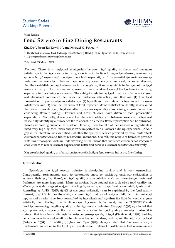 (PDF) Food Service in Fine-Dining Restaurants