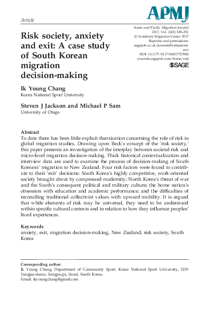 (PDF) Risk society, anxiety and exit: A case study of South Korean ...