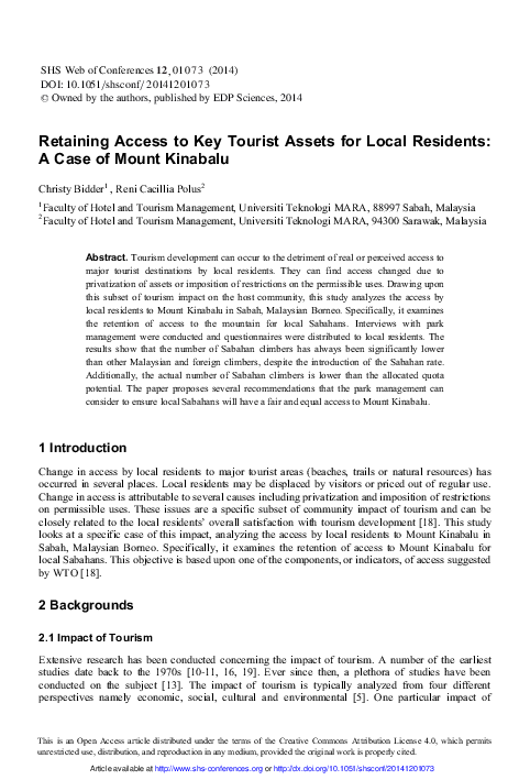 (PDF) Retaining Access to Key Tourist Assets for Local Residents: A ...