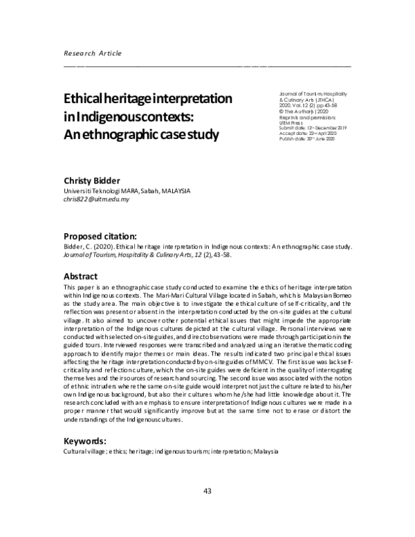 (PDF) Ethical heritage interpretation in Indigenouscontexts: An ...