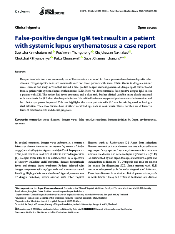 (PDF) False-positive dengue IgM test result in a patient with systemic ...