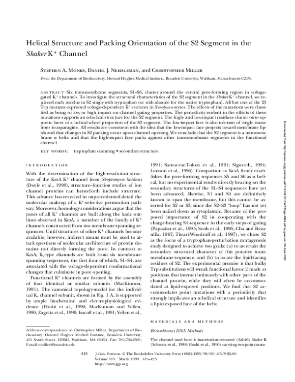 (PDF) Helical Structure and Packing Orientation of the S2 Segment in ...