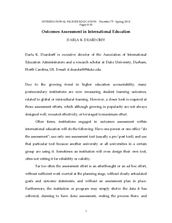 (PDF) Outcomes Assessment in International Education