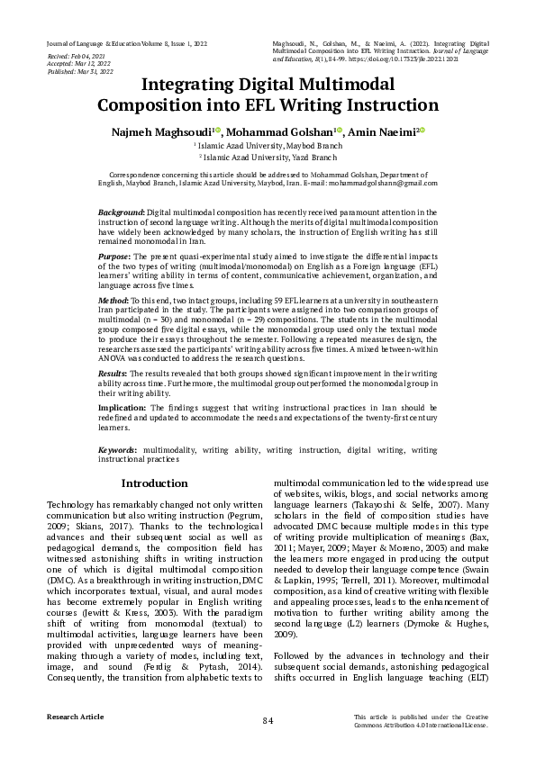 (PDF) Integrating Digital Multimodal Composition into EFL Writing Instruction