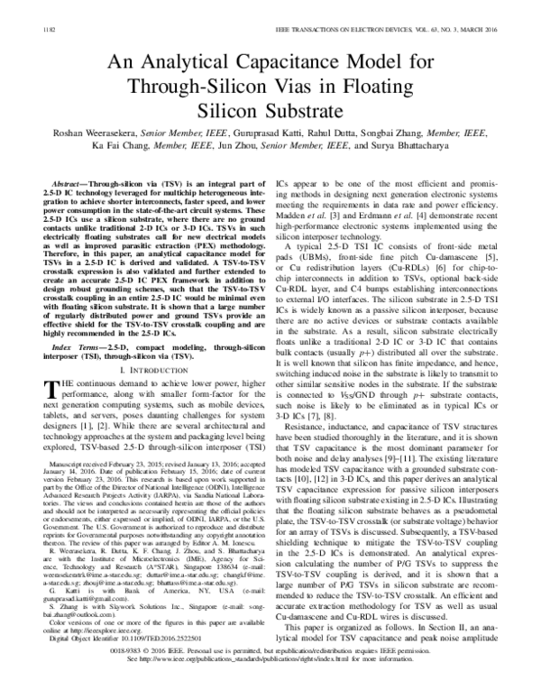 Pdf An Analytical Capacitance Model For Through Silicon Vias In Floating Silicon Substrate