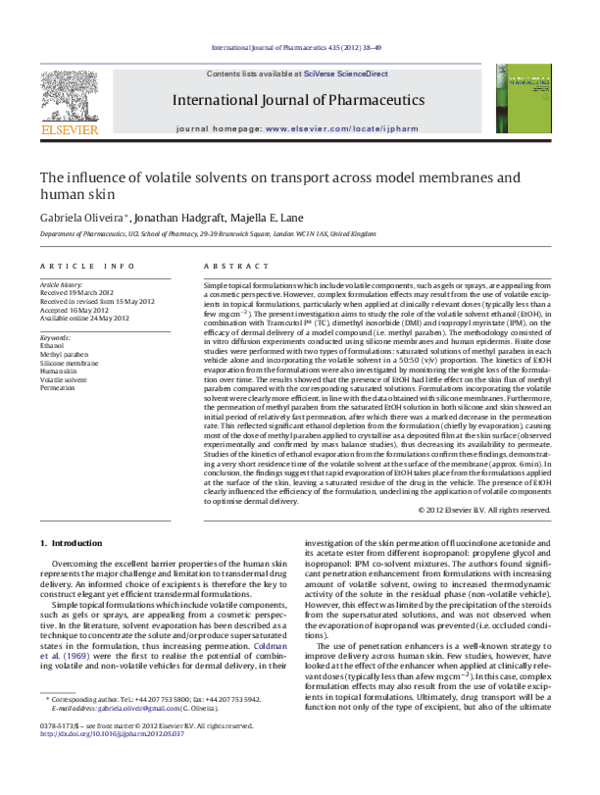 (PDF) The influence of volatile solvents on transport across model ...