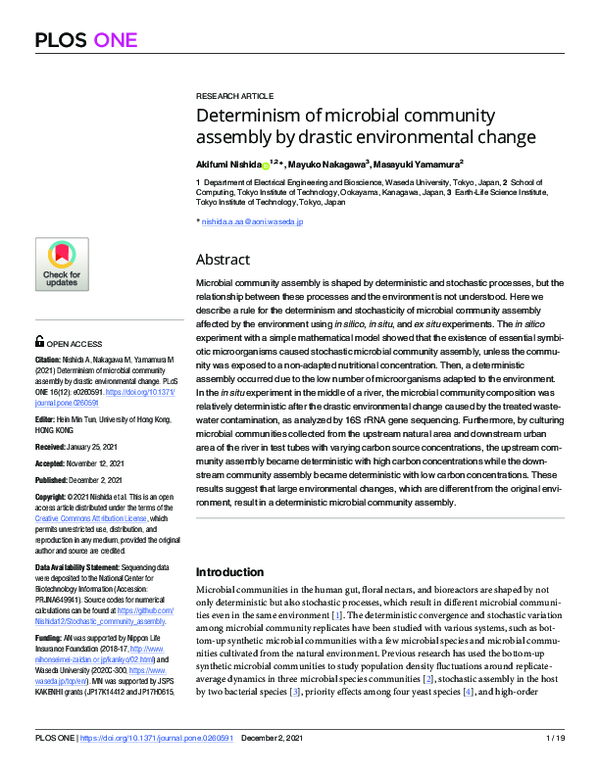 (PDF) Determinism of microbial community assembly by drastic environmental change