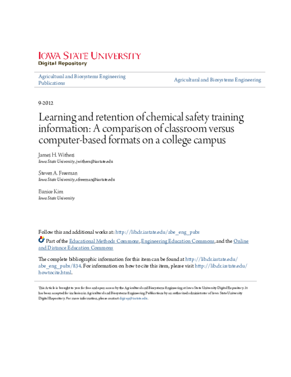 (PDF) Learning and retention of chemical safety training information: A ...