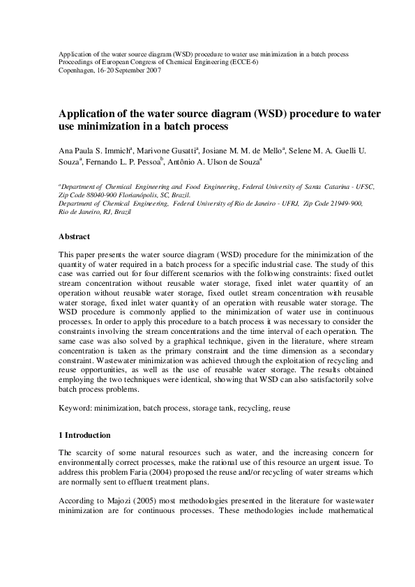 (PDF) Application of the water source diagram (WSD) procedure to water use minimization in a ...