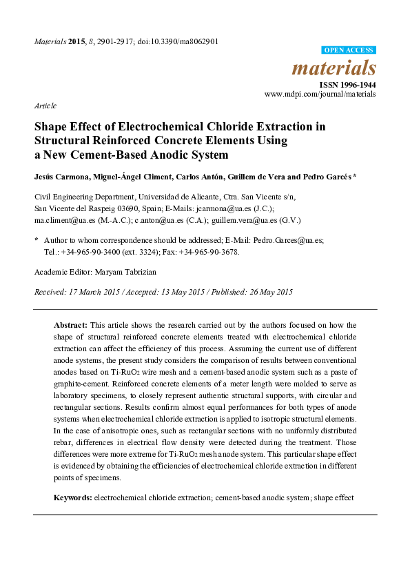 (PDF) Article Shape Effect of Electrochemical Chloride Extraction in Structural Reinforced ...
