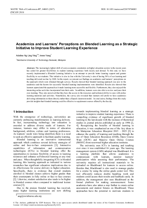 (PDF) Academics and Learners’ Perceptions on Blended Learning as a ...