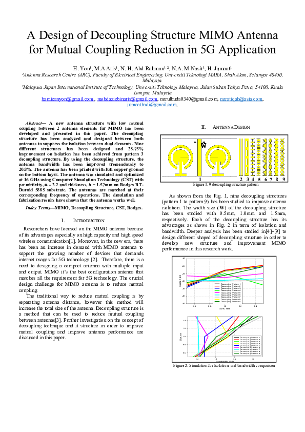 Pdf A Design Of Decoupling Structure Mimo Antenna For Mutual Coupling Reduction In 5g Application 5432