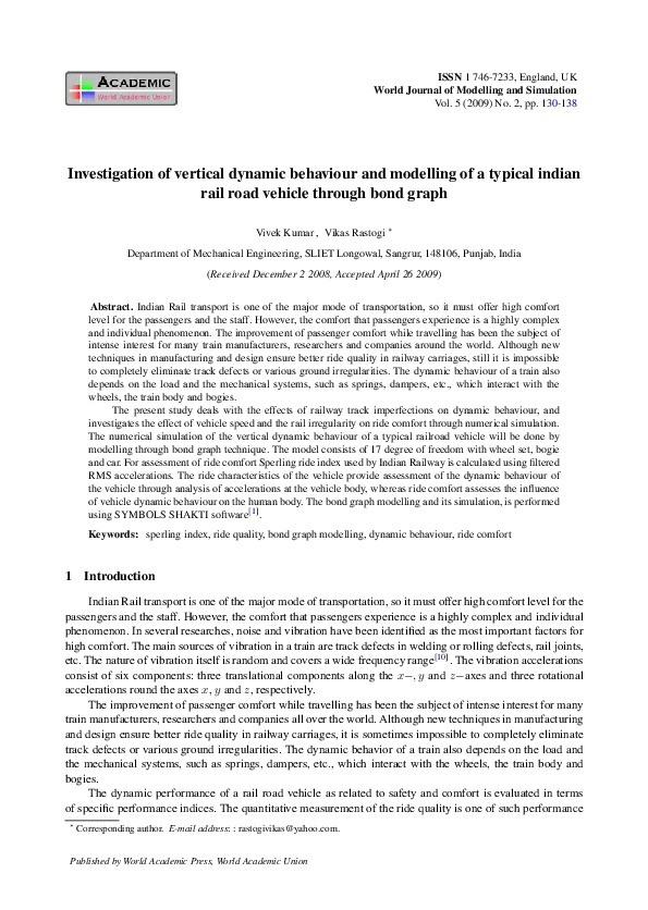 (PDF) Investigation of vertical dynamic behaviour and modelling of a ...