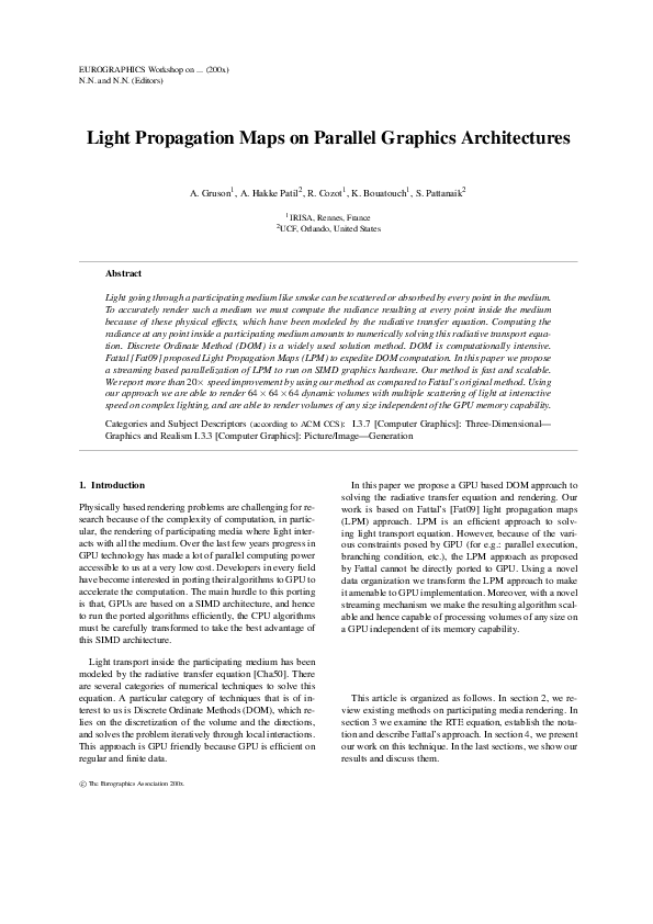 (PDF) Light Propagation Maps on Parallel Graphics Architectures