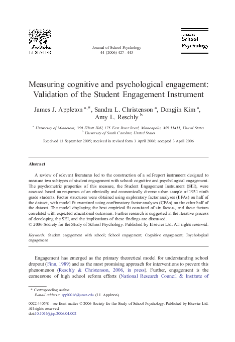 (PDF) Measuring cognitive and psychological engagement: Validation of ...