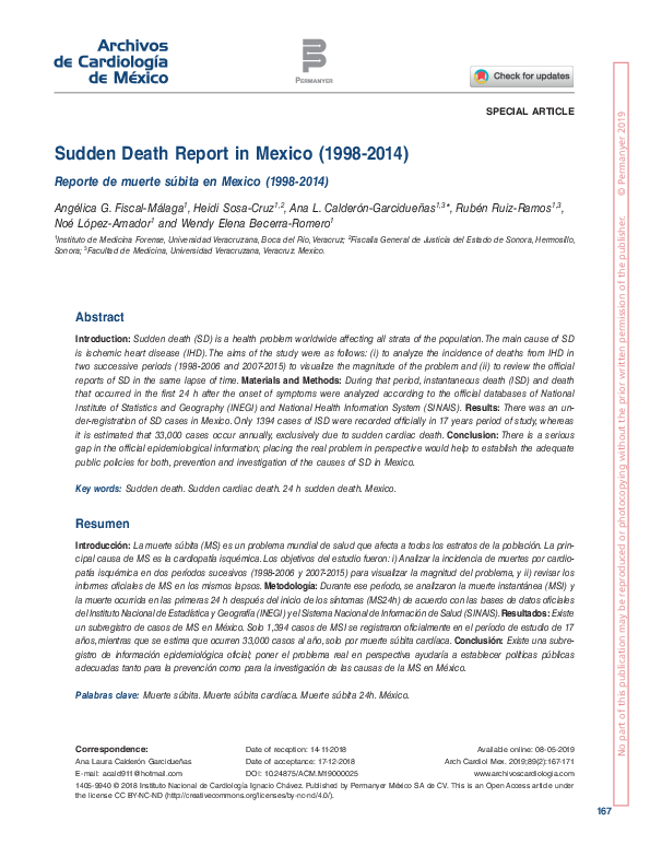 (PDF) Sudden Death Report in Mexico (1998-2014)