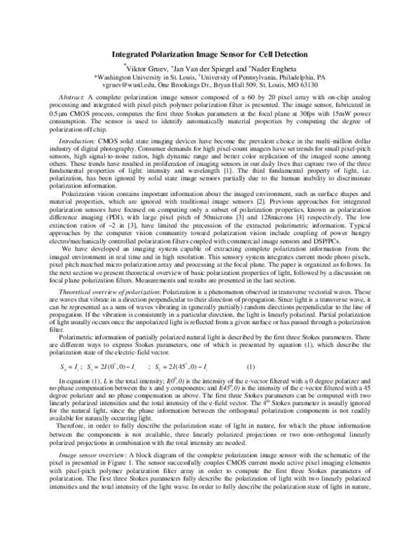 Pdf Integrated Polarization Image Sensor For Cell Detection