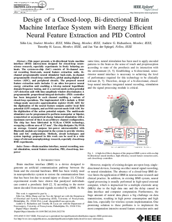 Pdf Design Of A Closed Loop Bidirectional Brain Machine Interface
