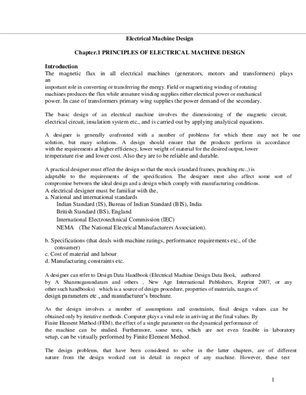 (PDF) Electrical Machine Design Chapter.1 PRINCIPLES OF ELECTRICAL ...