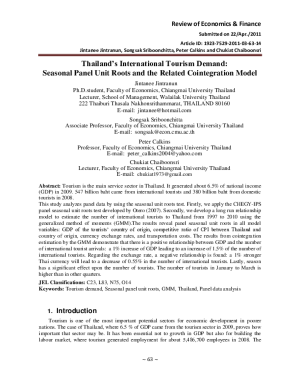 (PDF) Thailand’s international tourism demand: Seasonal panel unit roots and the related ...