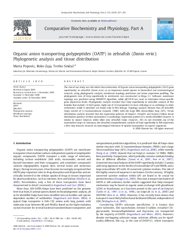 (PDF) Organic anion transporting polypeptides (OATP) in zebrafish ...
