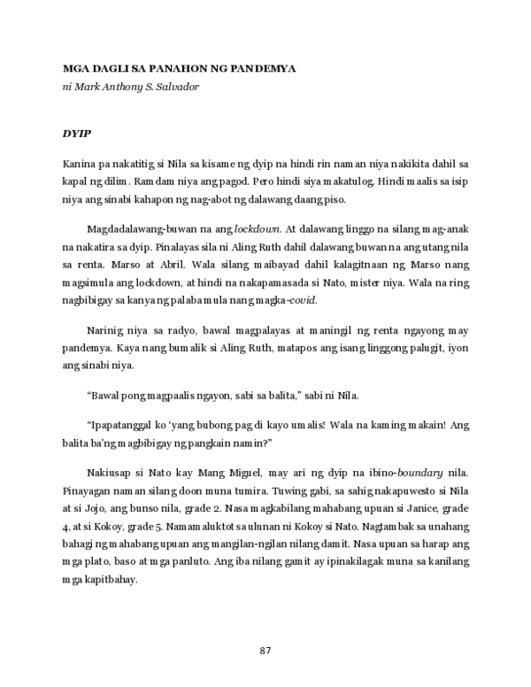 (PDF) Mga Dagli sa Panahon ng Pandemya