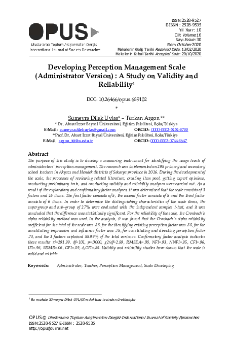 (PDF) Developing Perception Management Scale (Administrator Version) : A Study on Validity and ...