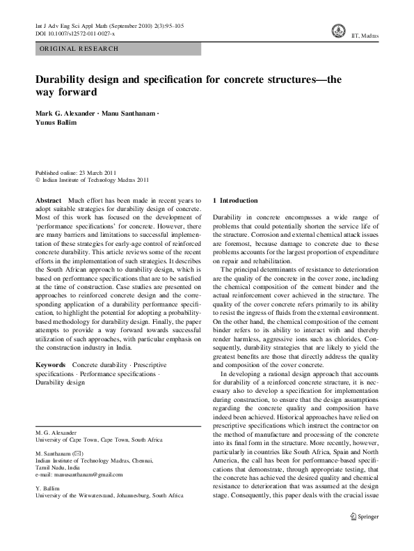 (PDF) Durability design and specification for concrete structures––the ...