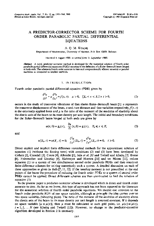 Pdf A Predictor Corrector Scheme For Fourth Order Parabolic Partial