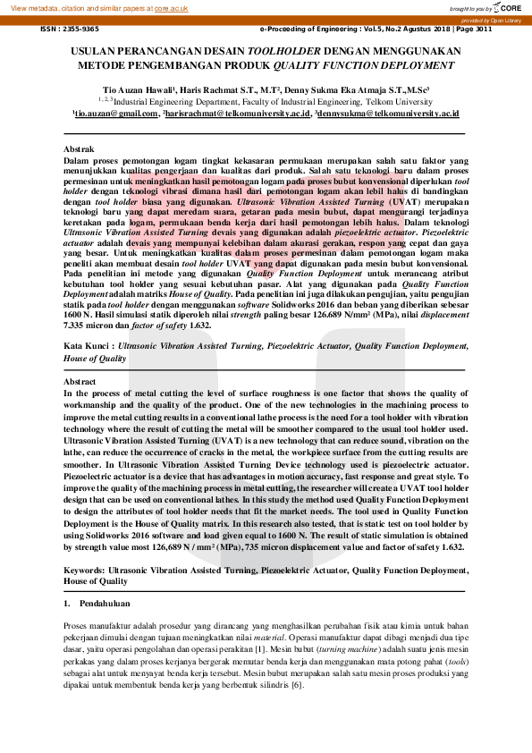 (PDF) Usulan Perancangan Desain Toolholder Dengan Menggunakan Metode Pengembangan Produk Quality ...