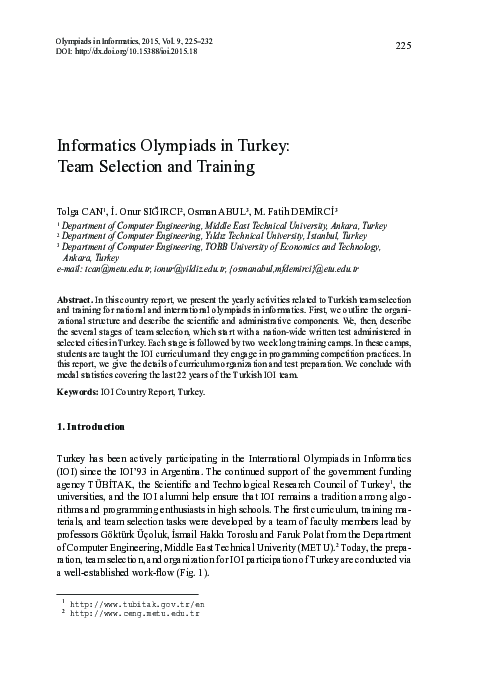 (PDF) Informatics Olympiads in Turkey: Team Selection and Training