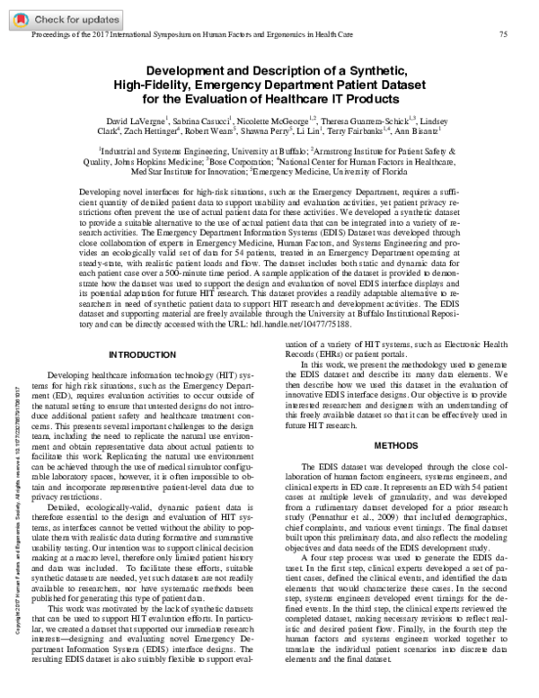 (PDF) Development and Description of a Synthetic, High-Fidelity ...