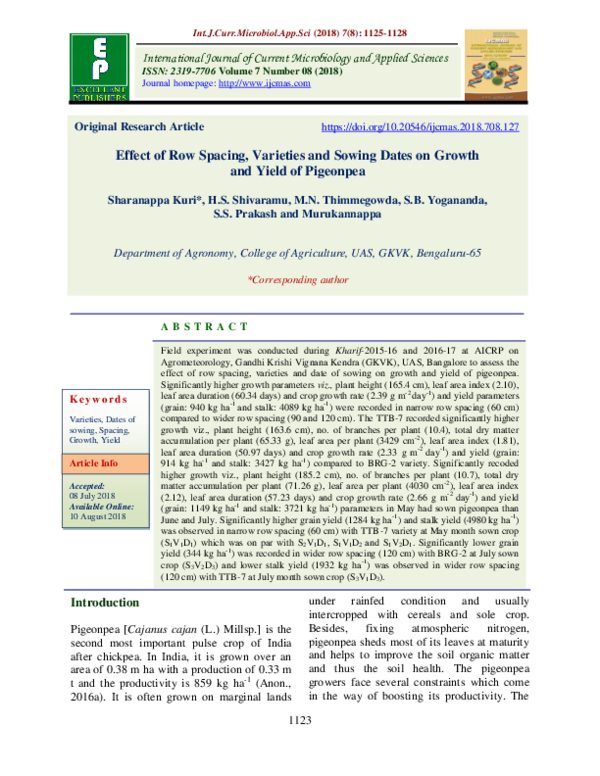 Pdf Effect Of Row Spacing Varieties And Sowing Dates On Growth And
