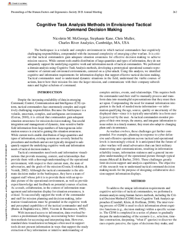 (PDF) Cognitive Task Analysis Methods in Envisioned Tactical Command Decision Making