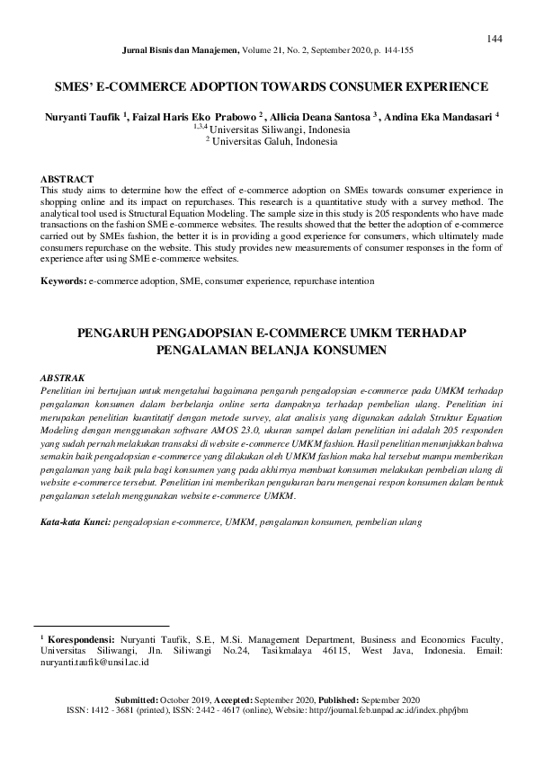 (PDF) Smes’ E-Commerce Adoption Towards Consumer Experience