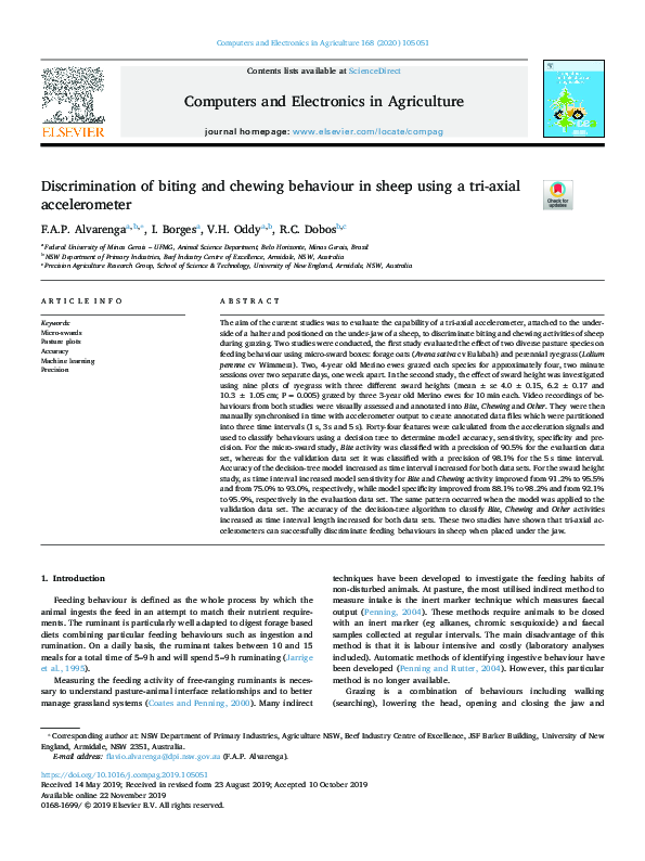 (PDF) Accelerometer Discrimination of Sheep Behaviors