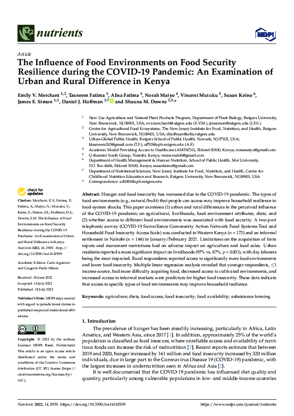 (PDF) The Influence of Food Environments on Food Security Resilience ...